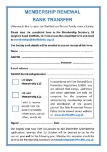 BT application form - Sheffield Family History Society